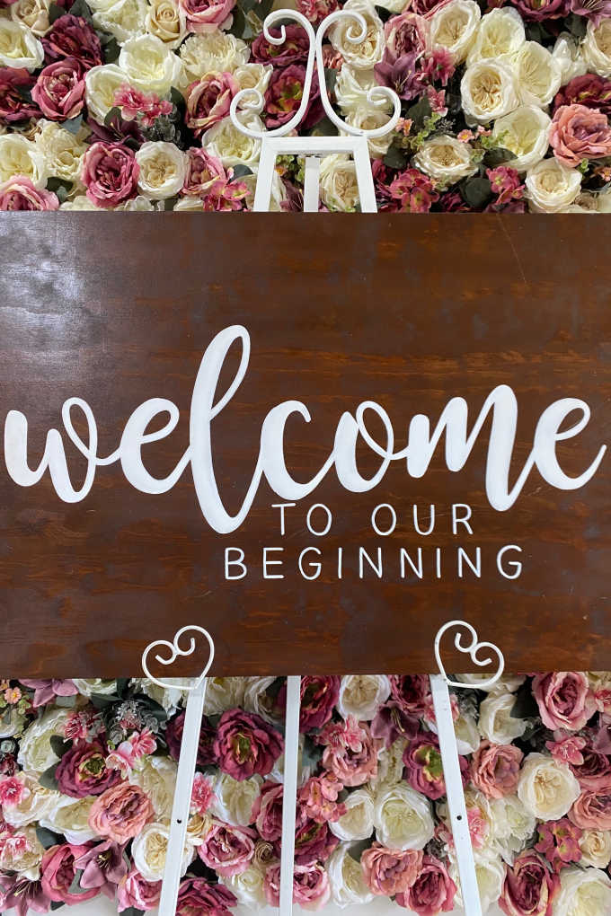 'Welcome to Our Beginning' Sign - Country Charm Event Hire