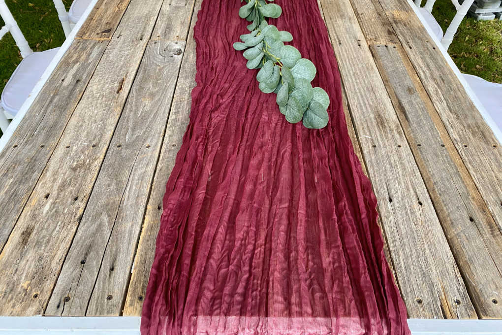Burgundy Table Runners | Country Charm Event Hire