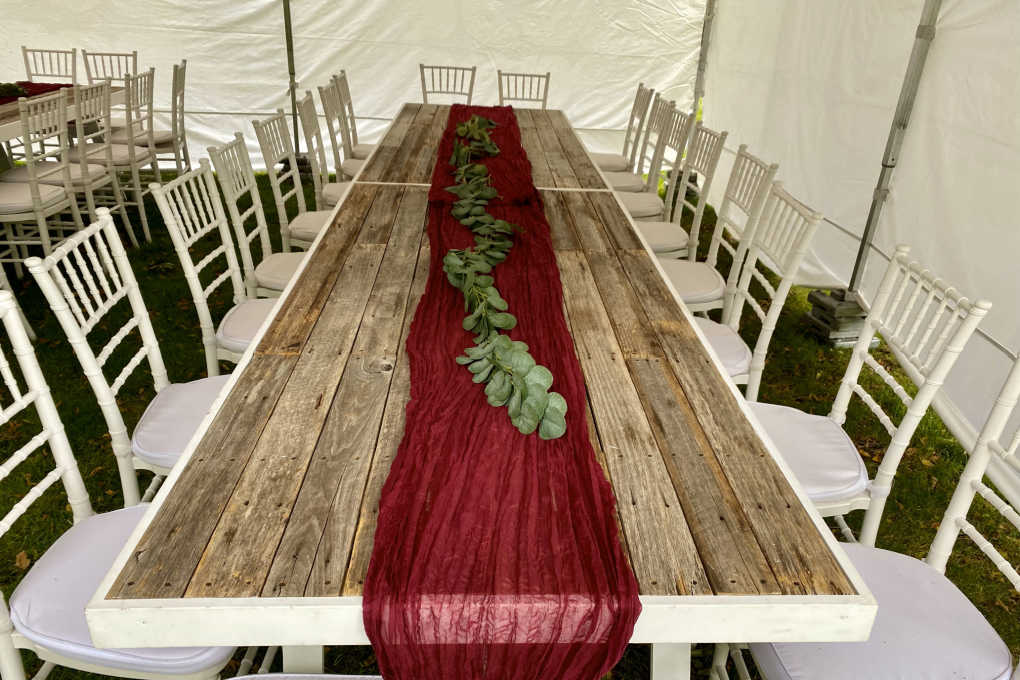 Burgundy Table Runners | Country Charm Event Hire